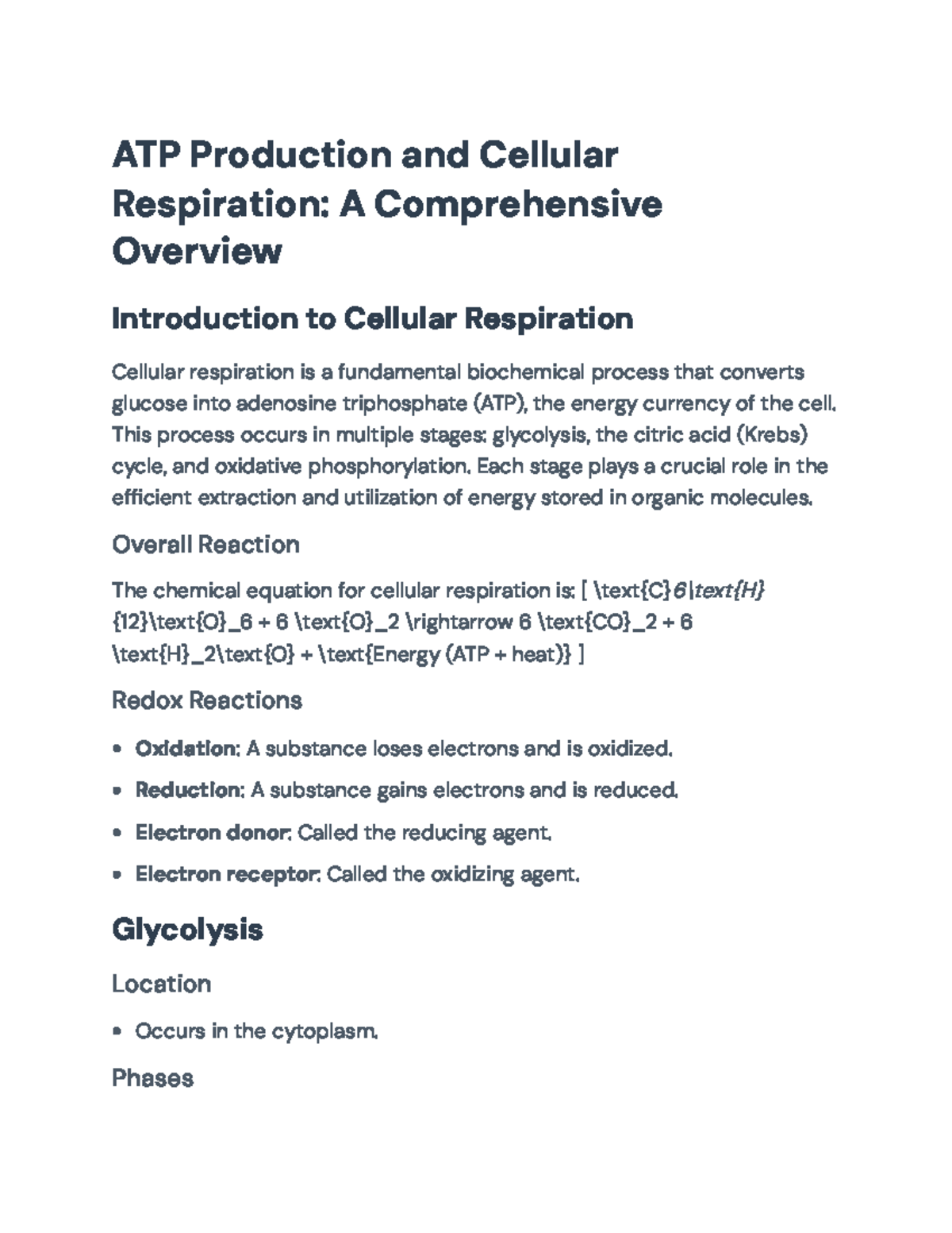 Cellular Respiration Overview: ATP Production and Biochemical Pathways ...