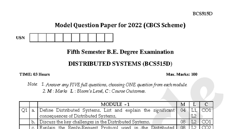 BCS515D(Model paper) - Questions - BCS515D Page 1 of 2 Model Question ...