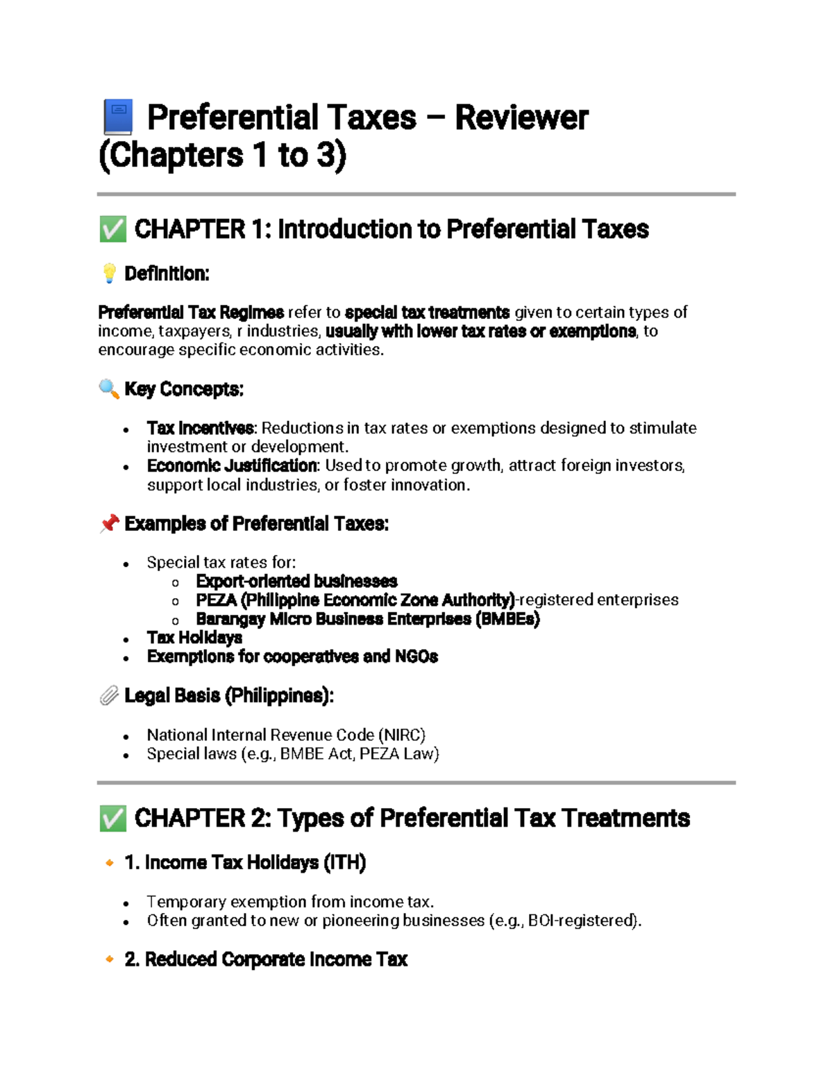 Preferential Taxes Reviewer (Chapters 1-3) - Key Concepts & Compliance ...