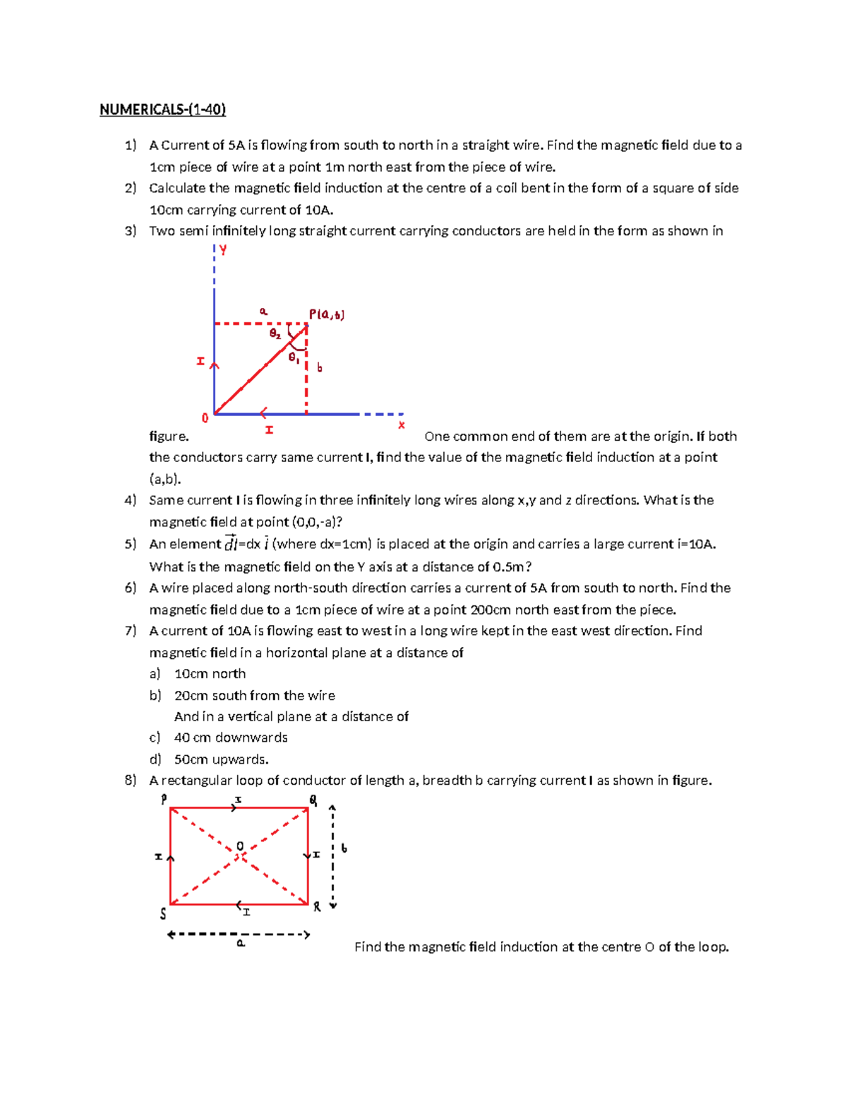 Numerical Problems on Magnetic Fields - PHYS101 - Studocu