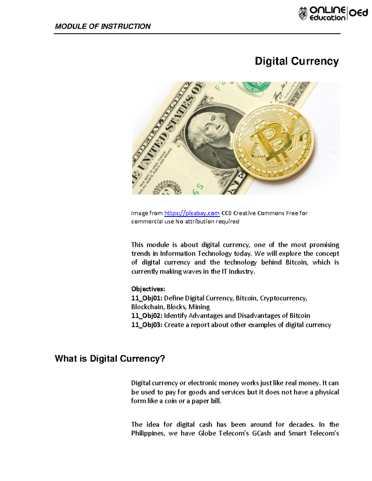 W11-Module-Digital Cuurency - MODULE OF INSTRUCTION Digital Currency ...