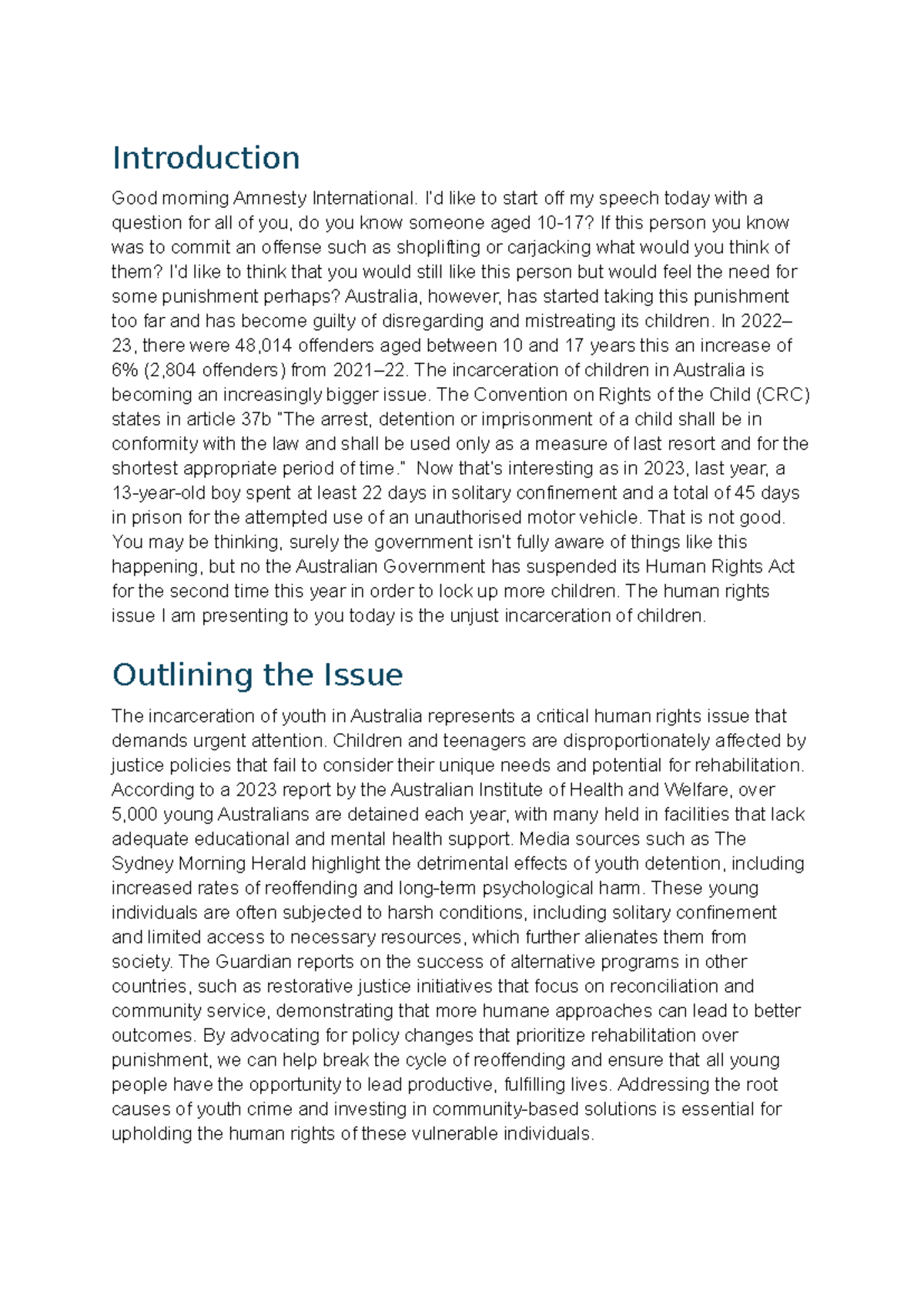English Assignment - Introduction Good morning Amnesty International. I ...