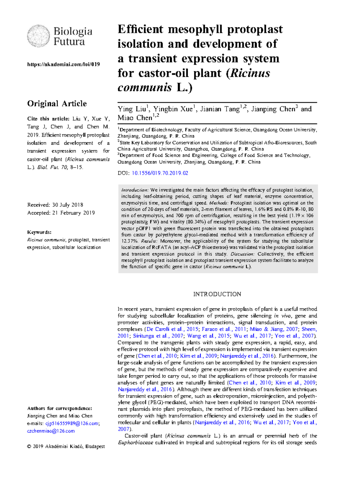 Efficient Mesophyll Protoplast Isolation & Transient Expression System ...
