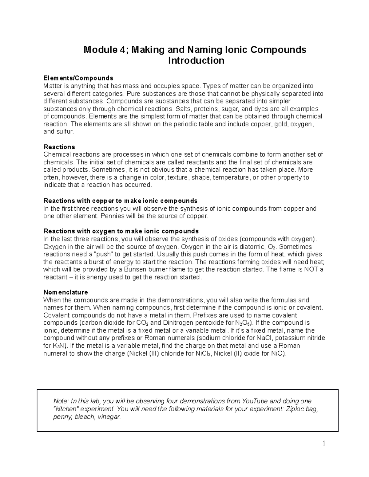 Module 4 Making and Naming Ionic Compounds (1) - Module 4; Making and ...