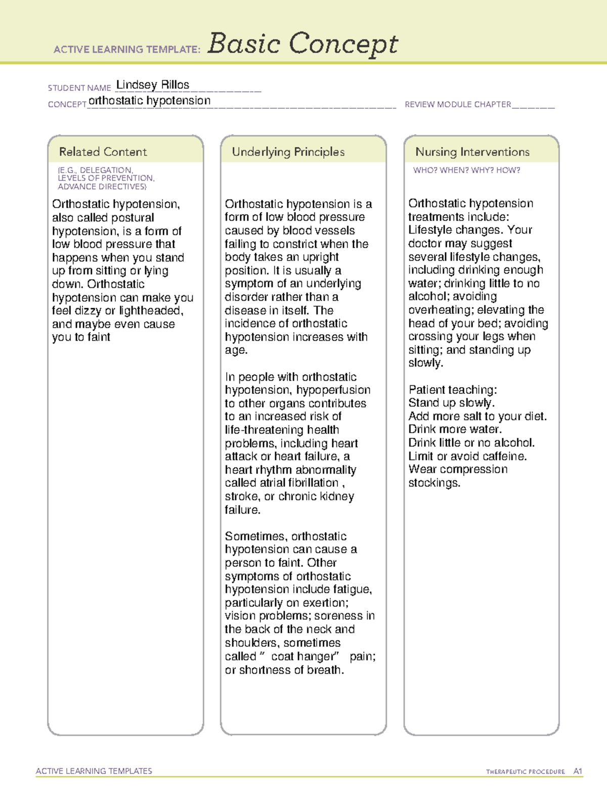 NUR 430 Orthostatic Hypotension Understanding & Management Notes - Studocu