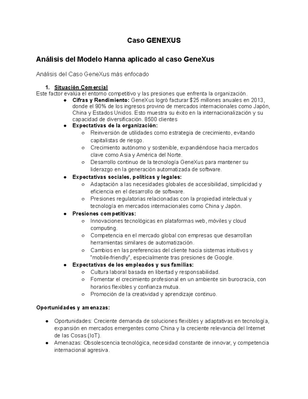 Parcial gerencia - Caso GENEXUS Análisis del Modelo Hanna aplicado al ...