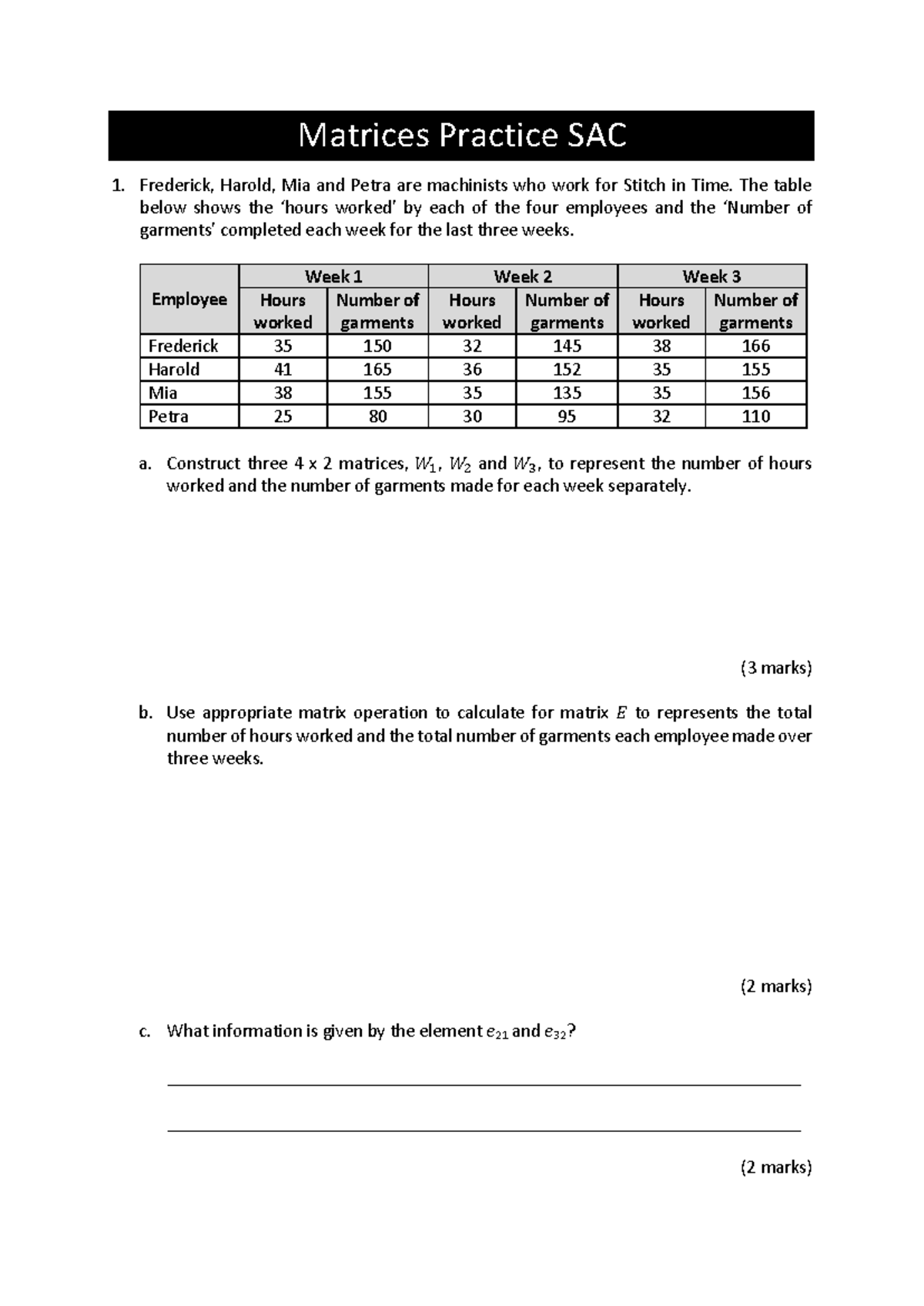 Chapter 4 Matrices Practice SAC 2024: Detailed Solutions and Analysis ...