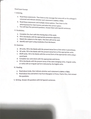 Spanish 1 Final Exam Study Guide - Final Exam Study Guide Greetings ...