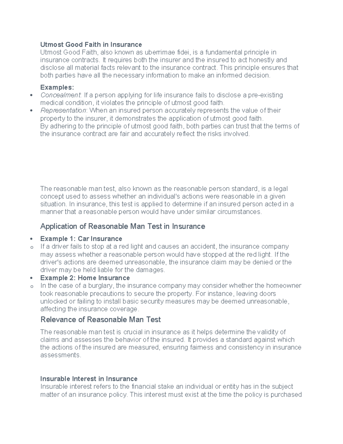 Utmost Good Faith & Reasonable Man Test in Insurance Contracts - Studocu