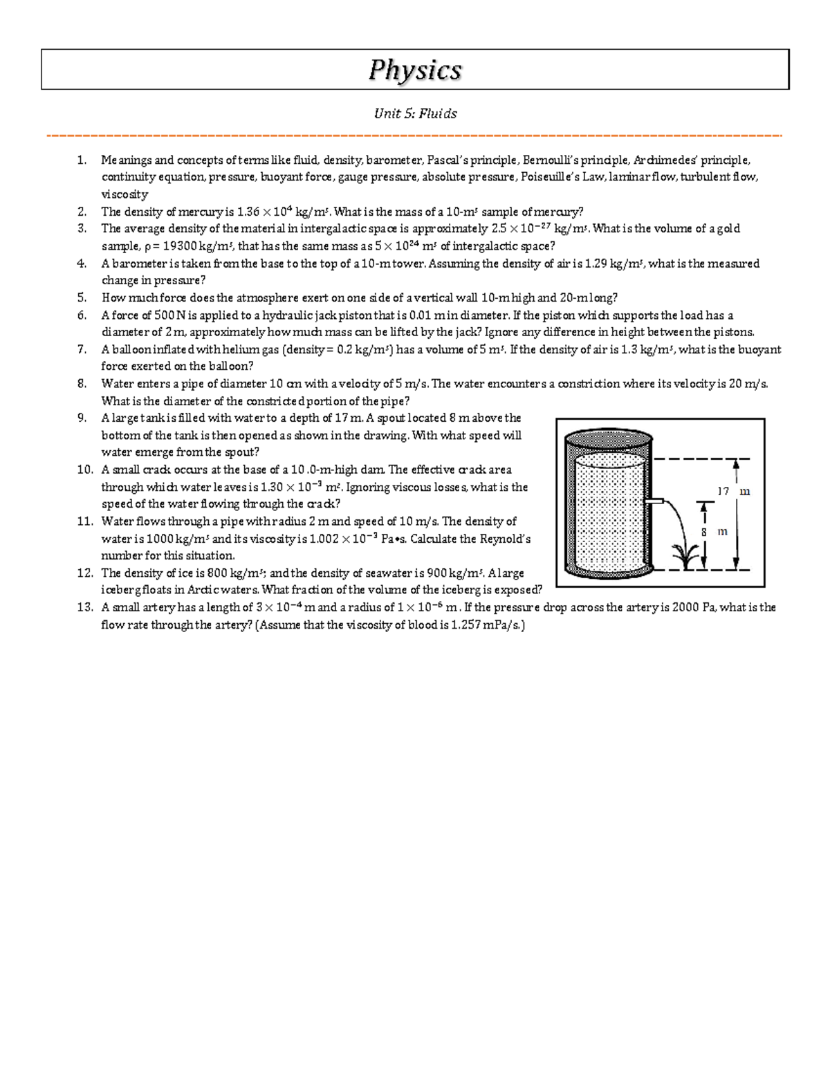 Physics Unit 05 Review (2018 ) - Physics Unit 5: Fluids Meanings and ...