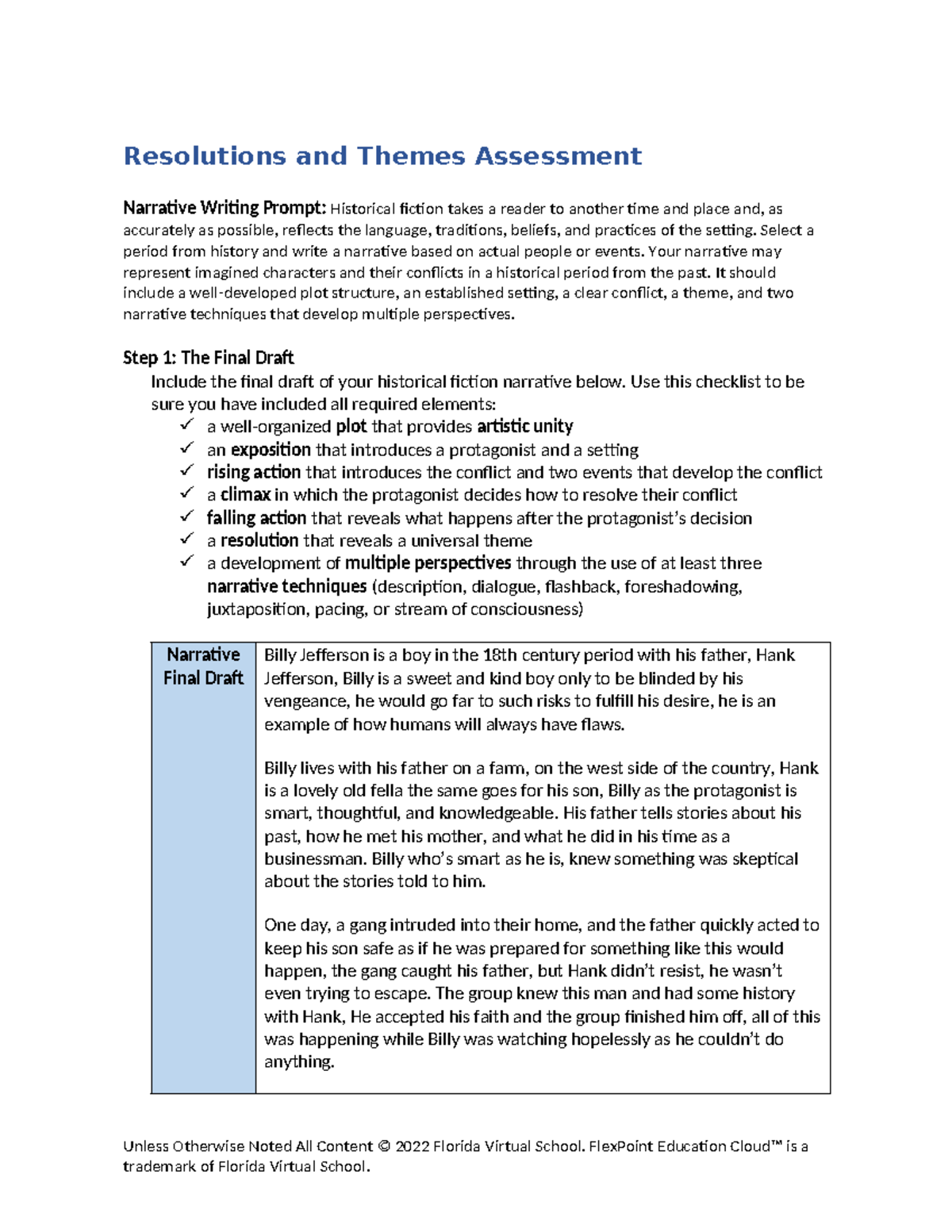 Resolutions and themes assess rubric - Resolutions and Themes ...