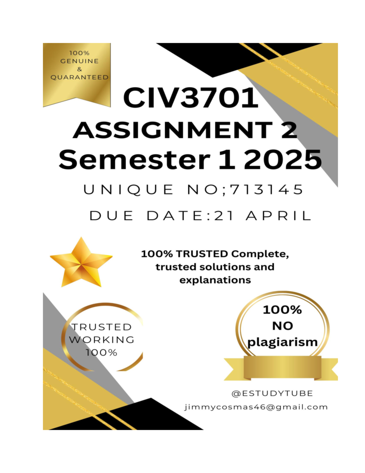 CIV3701 Assignment 2 Quiz Answers & Explanations - Semester 1 2025 - Studocu
