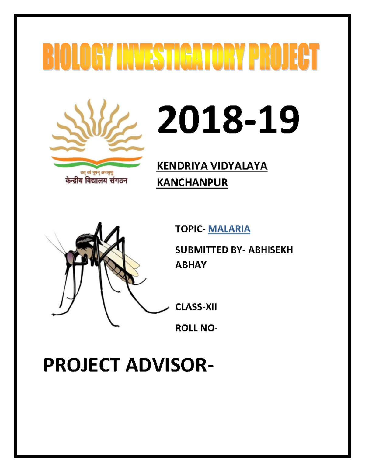 435064689 Biology Investigatory Project on Malaria (Class XII) - Studocu
