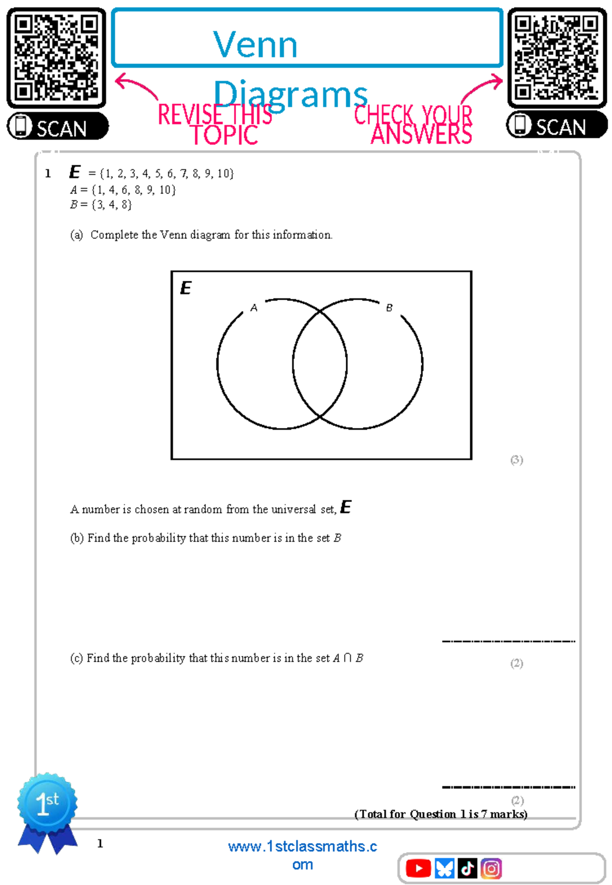 Venn Diagrams Solutions for 1st Class Maths 2025 - Studocu