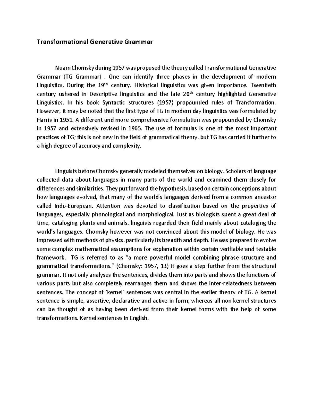 TG Grammar: An Overview of Transformational Generative Theory - Studocu