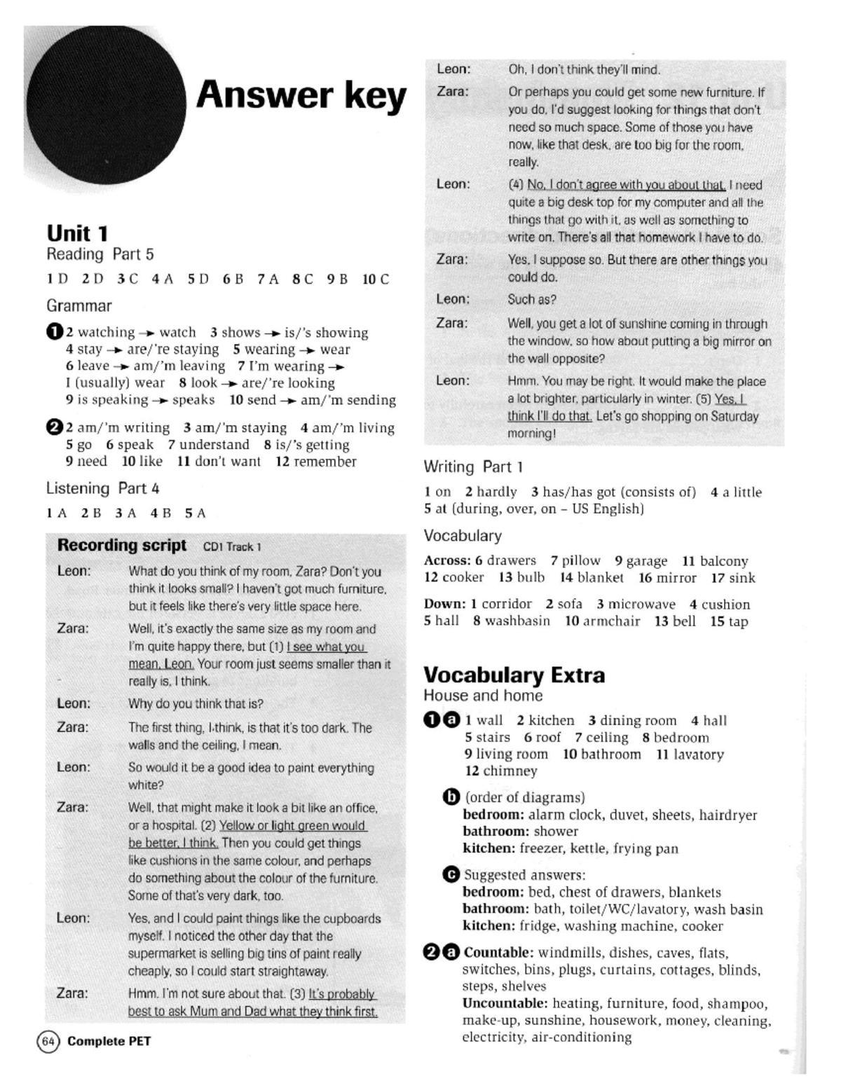 Complete PET Workbook Key and Answers for All Exercises - Studocu