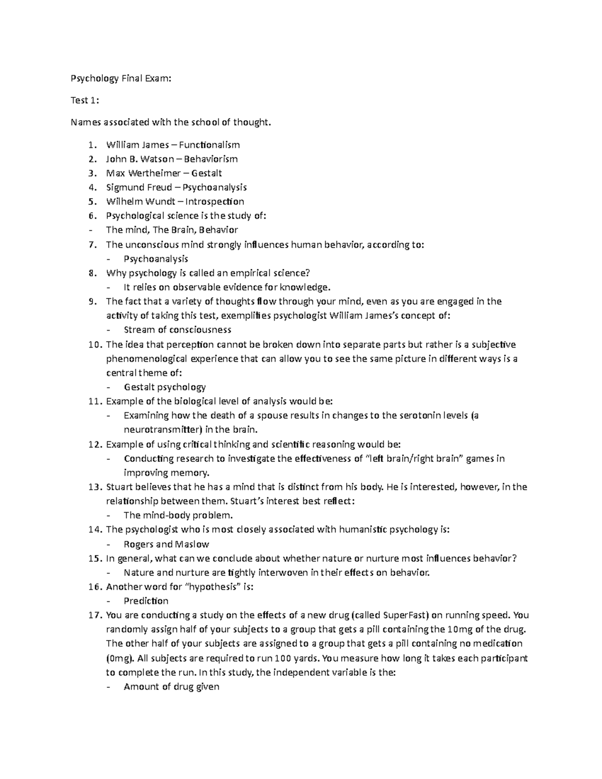 Psychology PSYC 101 Final Exam Review: Key Concepts & Theories - Studocu
