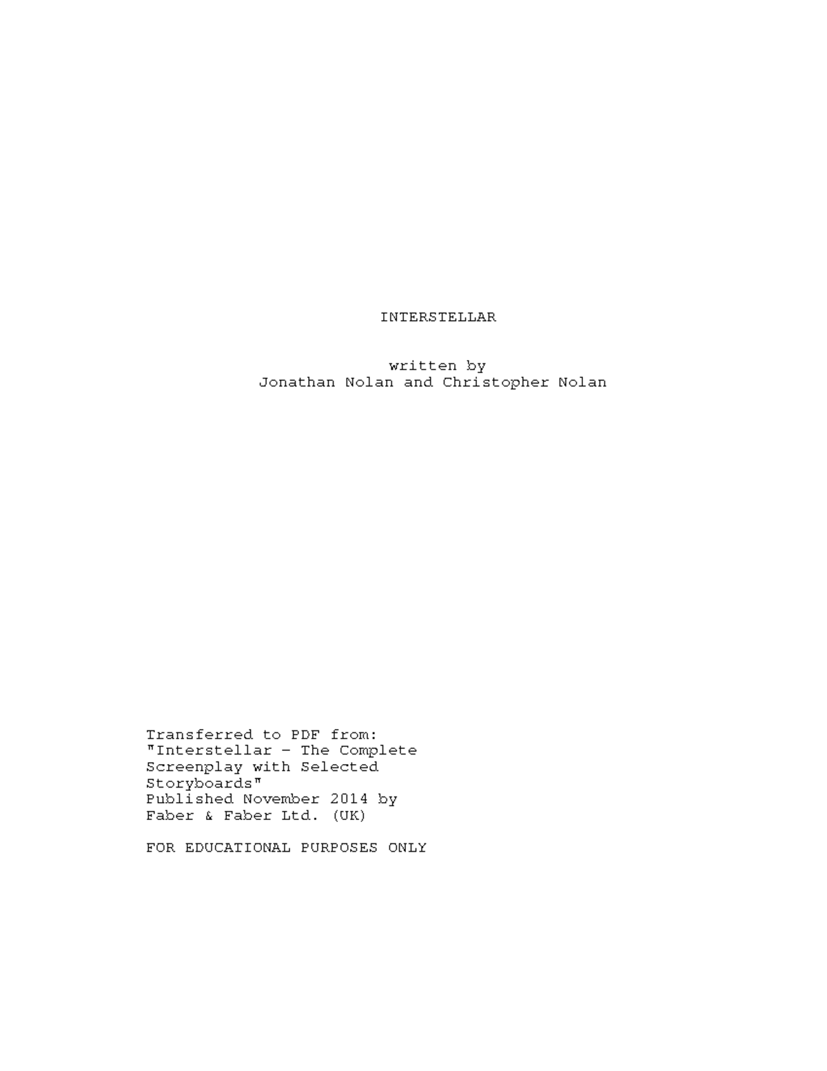 Interstellar - Complete script of Intersteller - INTERSTELLAR written ...