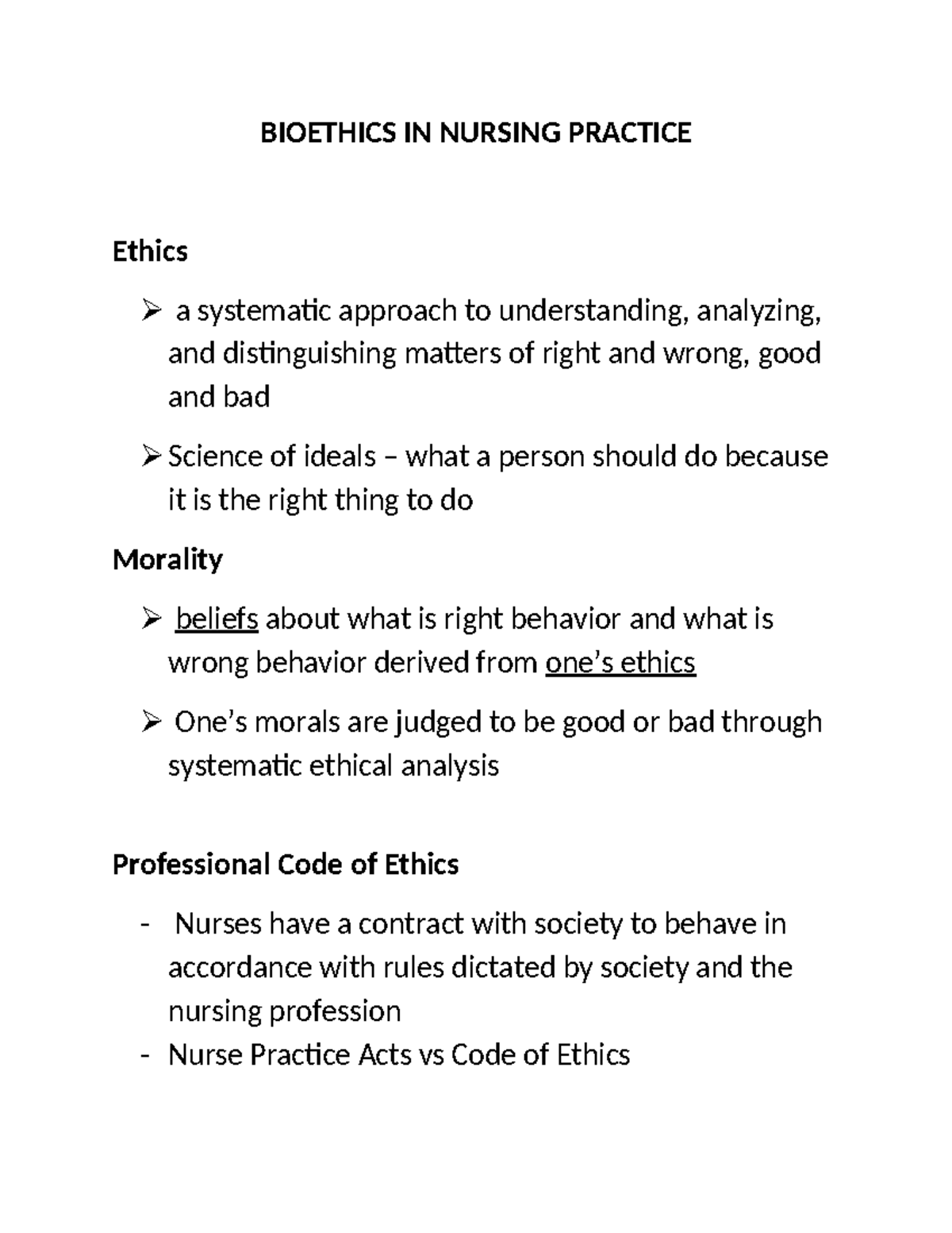 BIOETHICS IN NURSING PRACTICE: Key Concepts and Ethical Principles ...