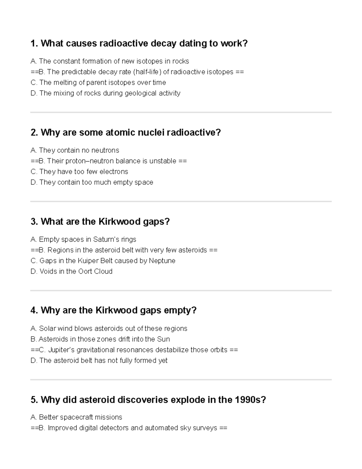 Cluster 70A Quiz 3 Review: Radioactive Decay & Asteroids - Studocu