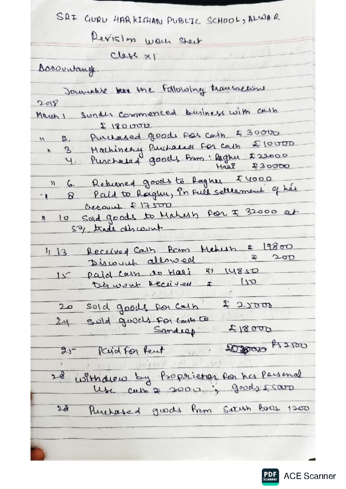 Class XI Accountancy Revision Worksheet: Journal Entries Practice - Studocu