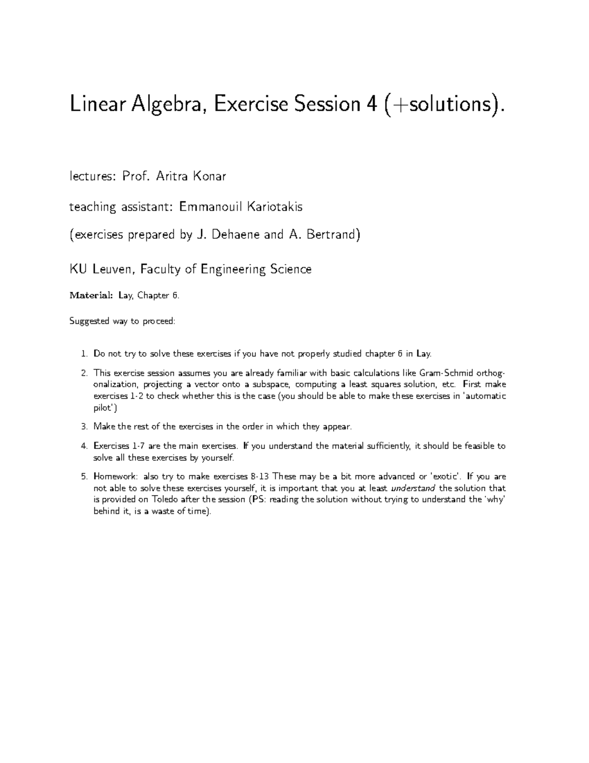 Ex. Session 4 Solutions - Linear Algebra (KU Leuven) - Studocu