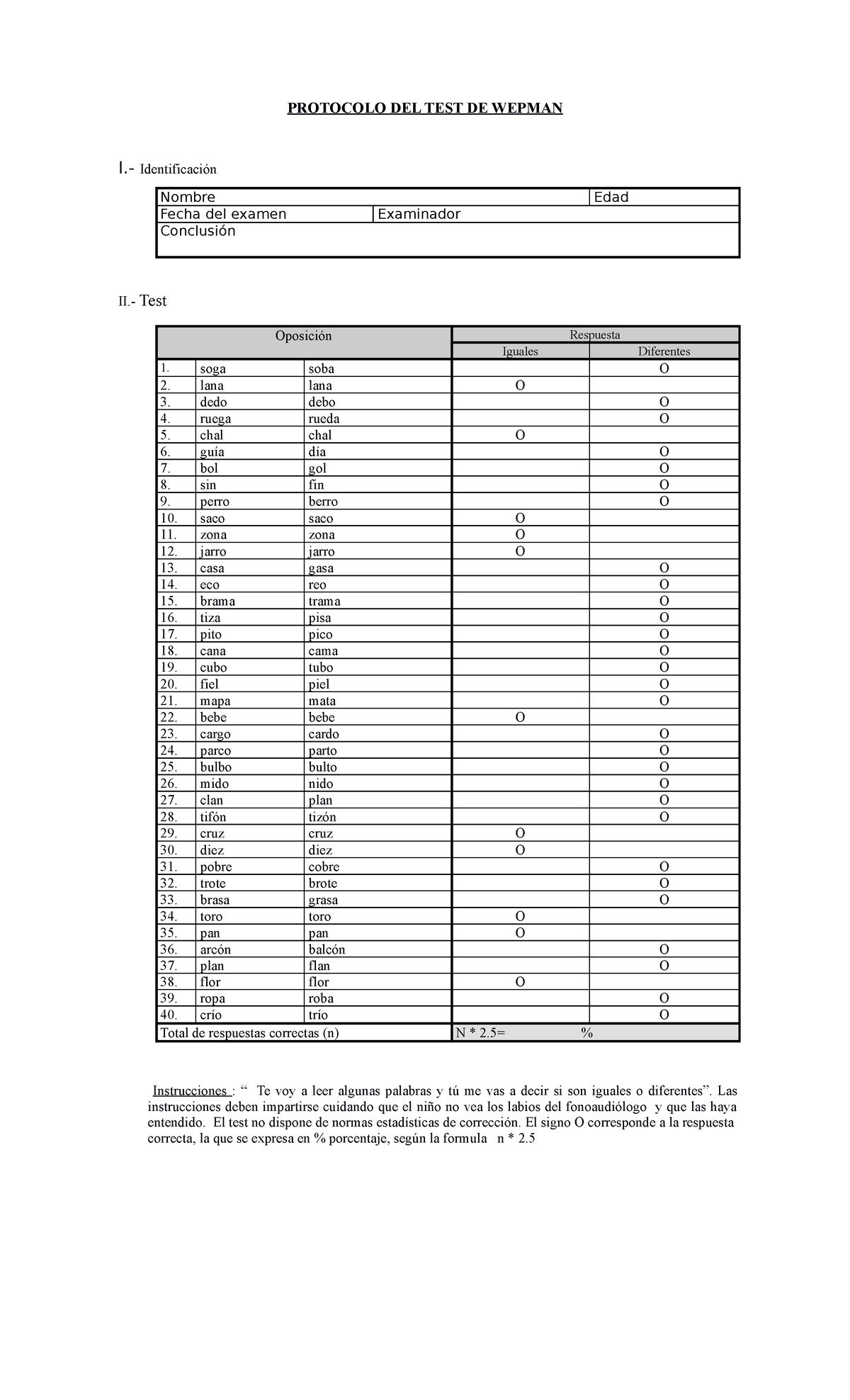 Protocolo del Test de Wepman: Evaluación y Resultados Detallados - Studocu