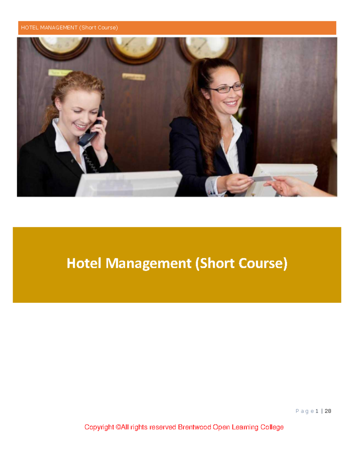 HOTEL MANAGEMENT (Short Course): Overview and Key Concepts - Studocu
