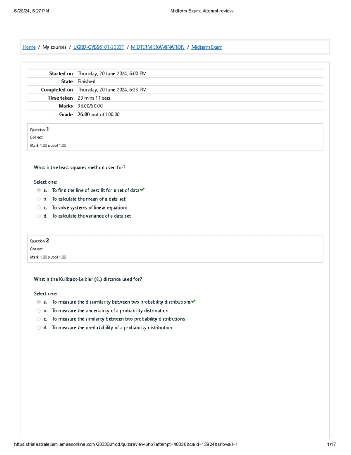 Midterm Exam Attempt 1 - Home / My courses / UGRD-CYBS6101-2333T ...