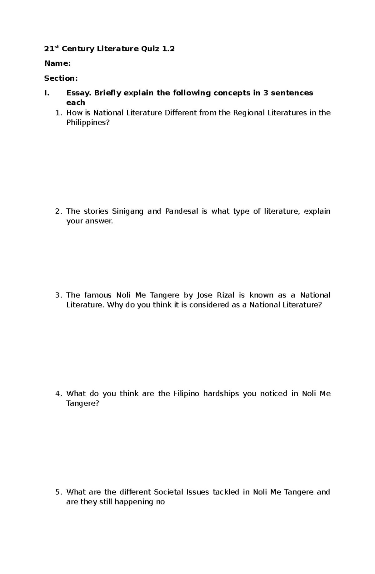 21st Century Literature Quiz 1: Key Concepts Explained - Studocu