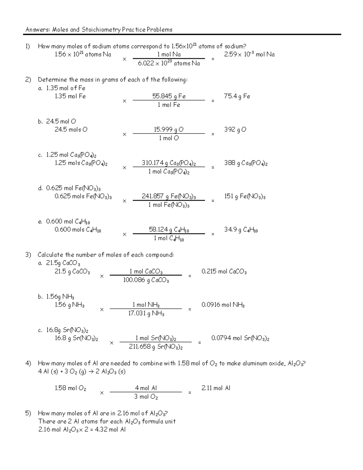 Moles and stoichiometry practice problems answers - Answers: Moles and ...