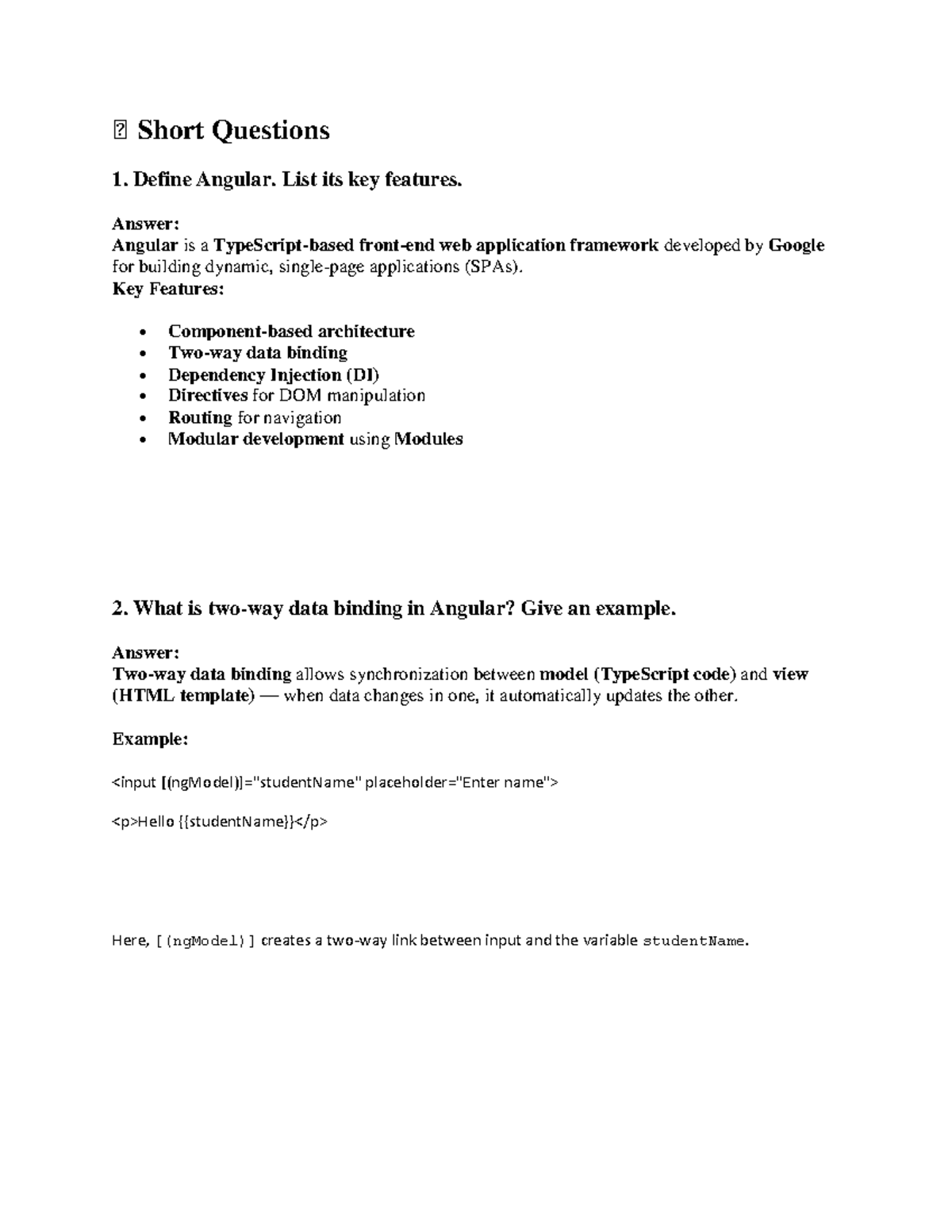 Web Unit CH-3: Angular Framework Overview and Key Concepts - Studocu