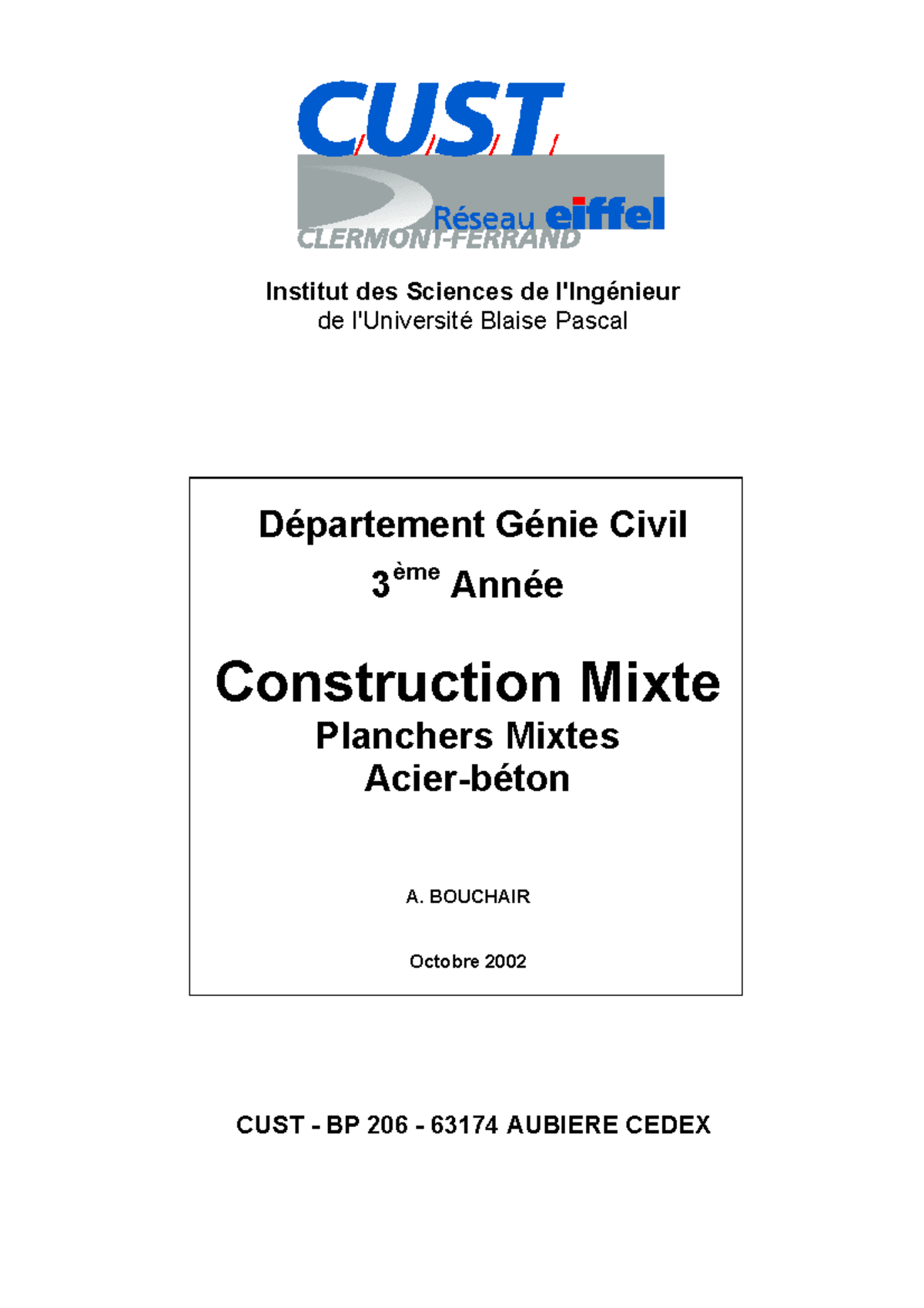 Étude sur les Planchers Mixtes en Génie Civil - CUST BP 206 - Studocu