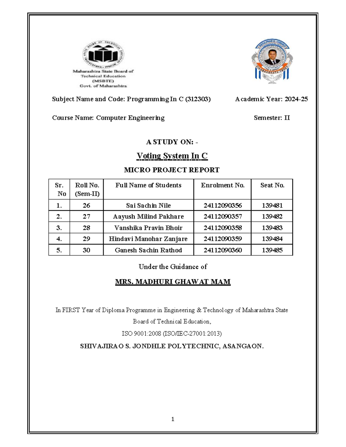 Voting System Micro Project Report - Programming In C (312303) - Studocu