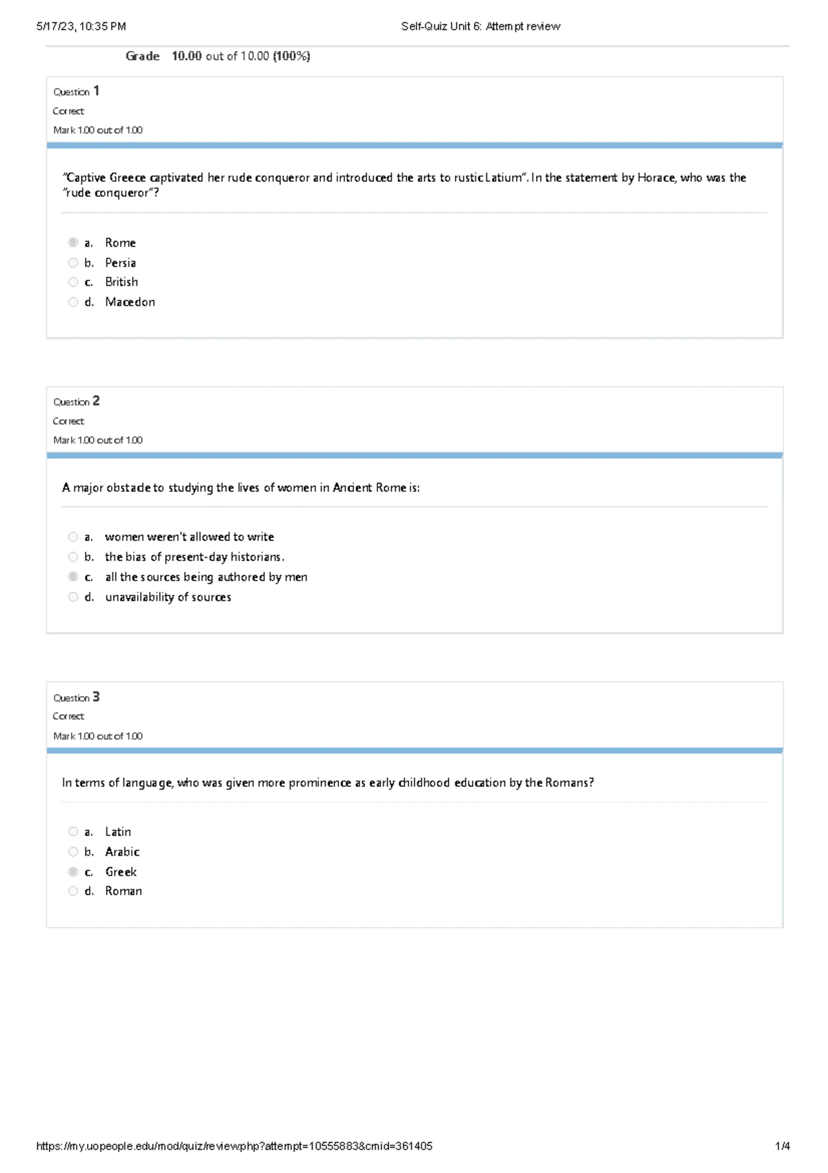 Graded Quiz Unit 6 Attempt review - Started on Sunday, 5 March 2023, 4:01 AM State Finished ...