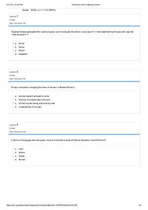 Graded Quiz Unit 6 Attempt review - Started on Sunday, 5 March 2023, 4:01 AM State Finished ...