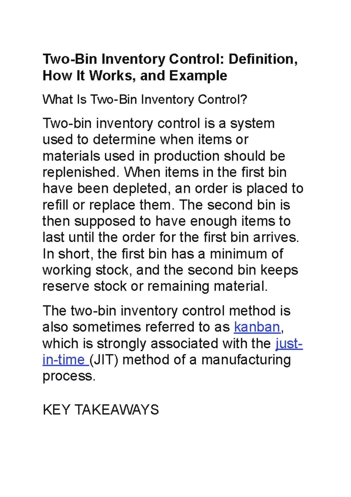 Two-Bin Inventory Control: Definition, Function, and Example - Studocu