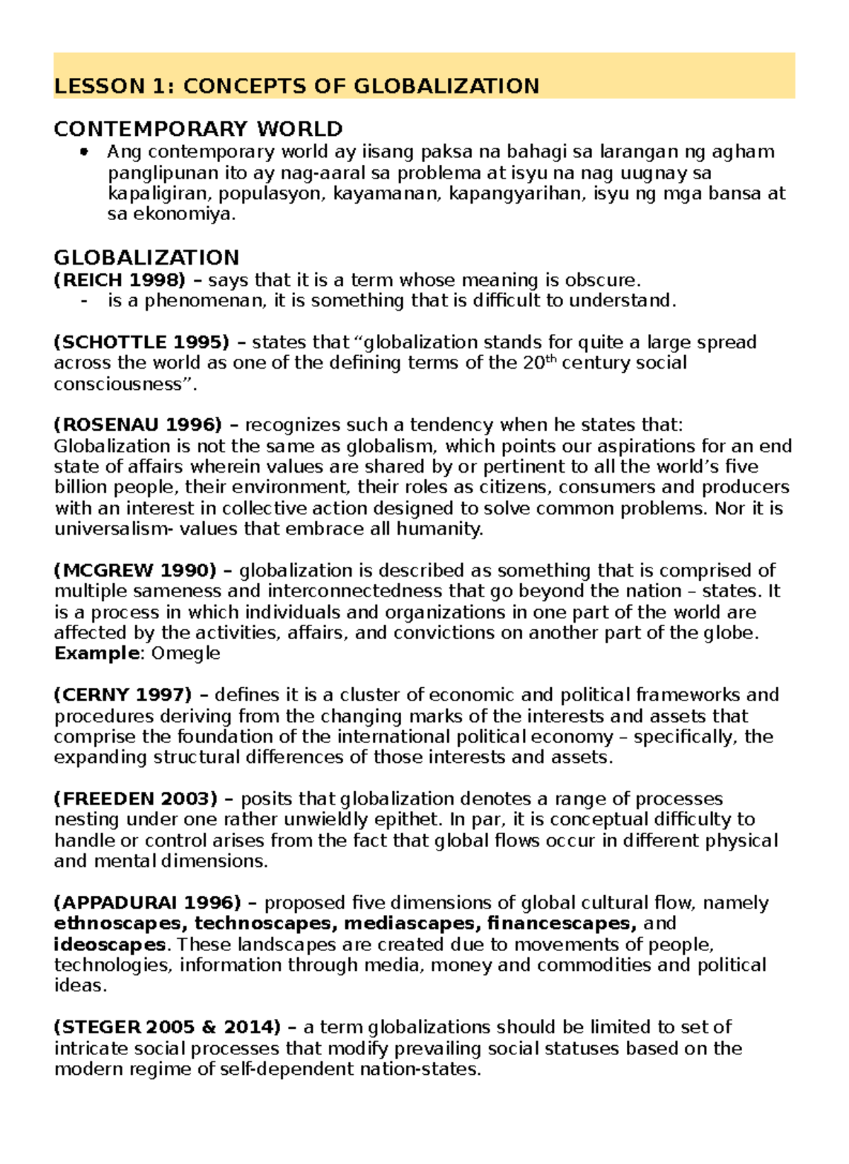 Contemporary- World - LESSON 1: CONCEPTS OF GLOBALIZATION CONTEMPORARY ...