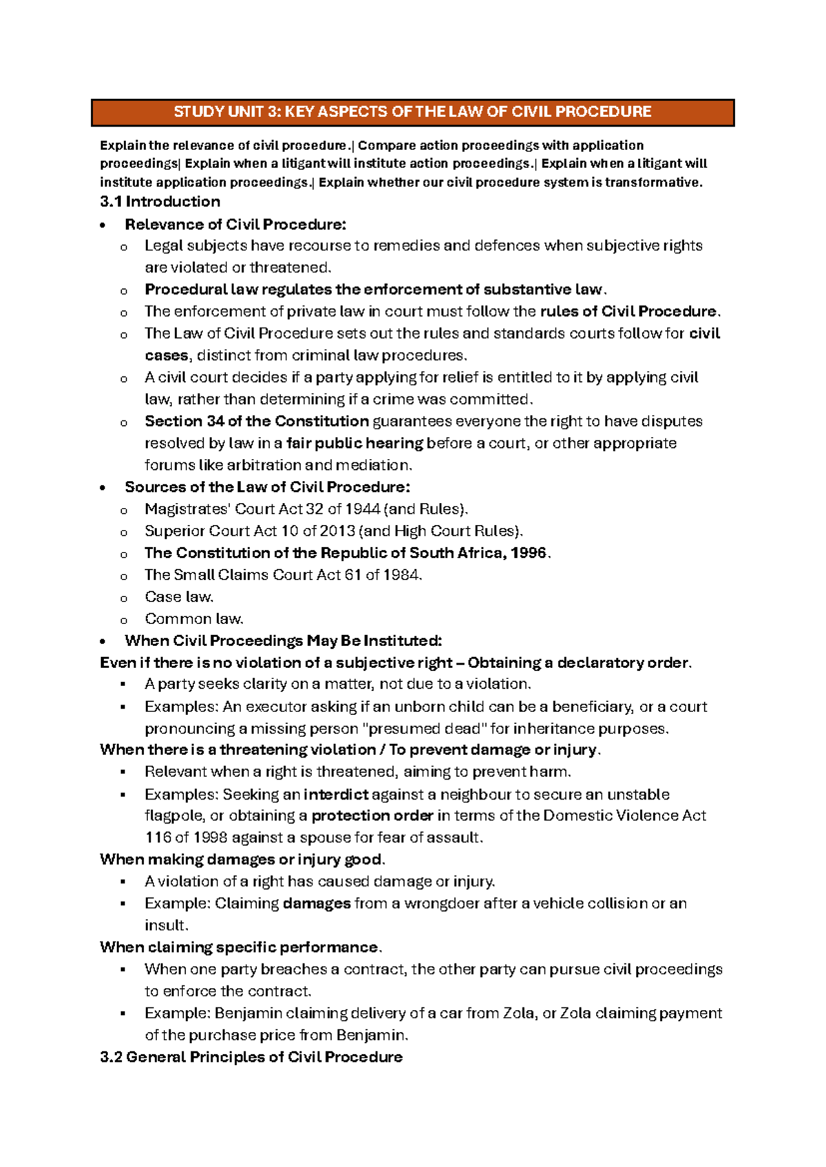Unit 3 FAM: Key Aspects of Civil Procedure Explained - Studocu