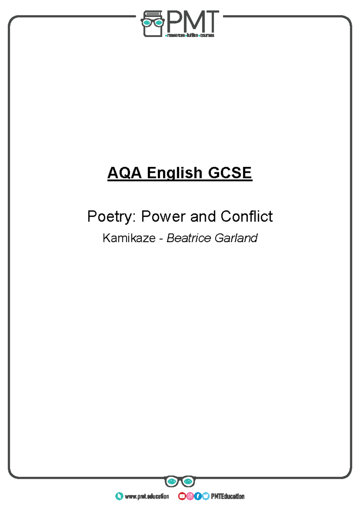 Kamikaze - Beatrice Garland - AQA English GCSE Poetry: Power and ...