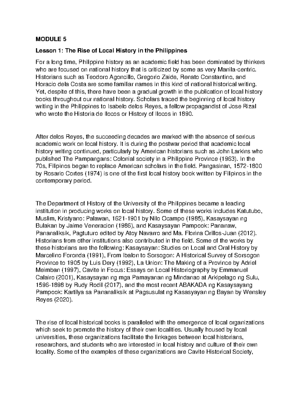 RPH Reviewer for Modules 3, 4 & 5: Local History & Cultural Heritage ...