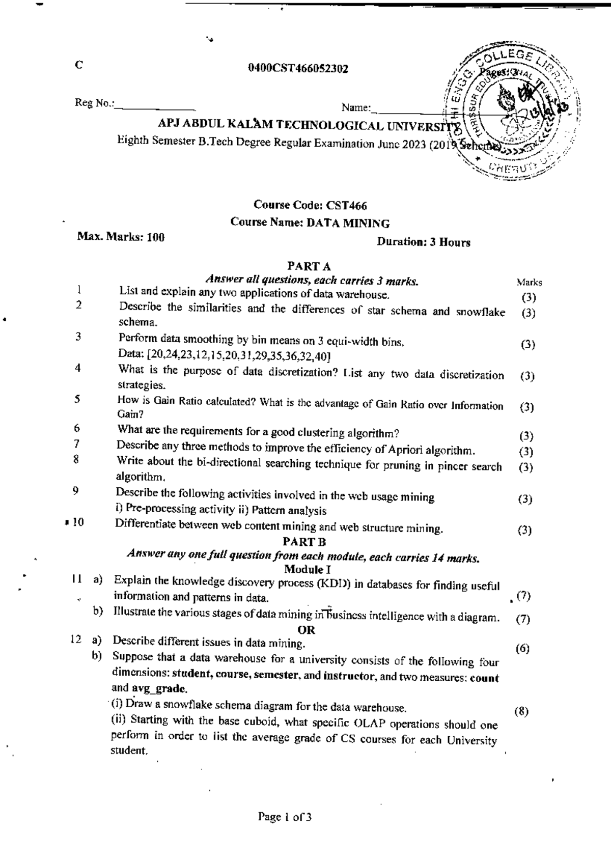 B.Tech CST466 Data Mining Exam Notes - June 2023 - Studocu