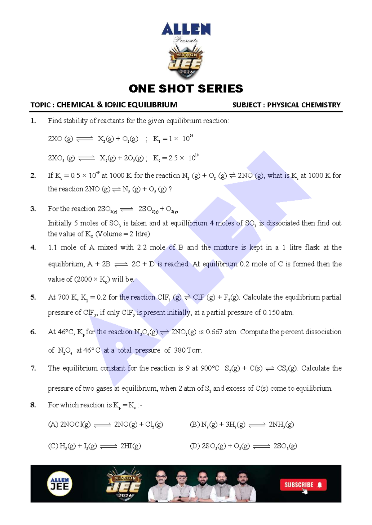 ONE SHOT SERIES: CHEMICAL IONIC EQUILIBRIUM HOMEWORK QUESTIONS - Studocu