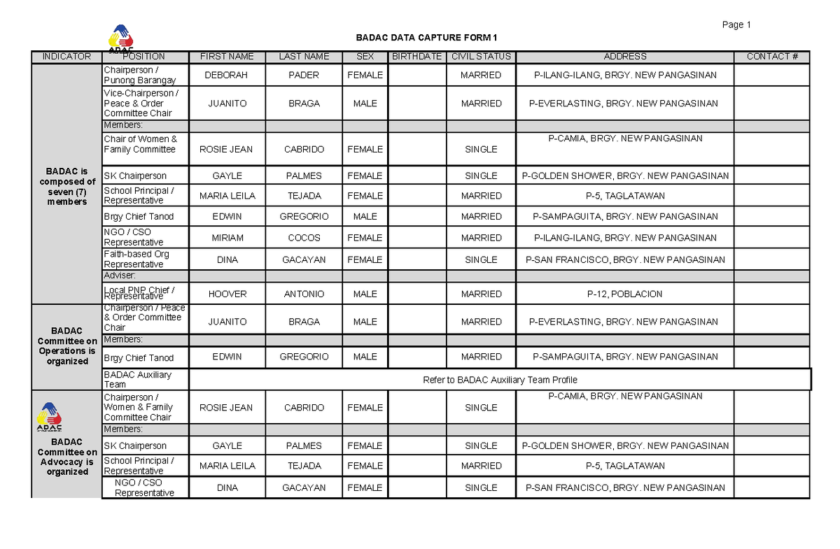 BADAC Data Capture Forms for Community Support and Recovery Programs ...