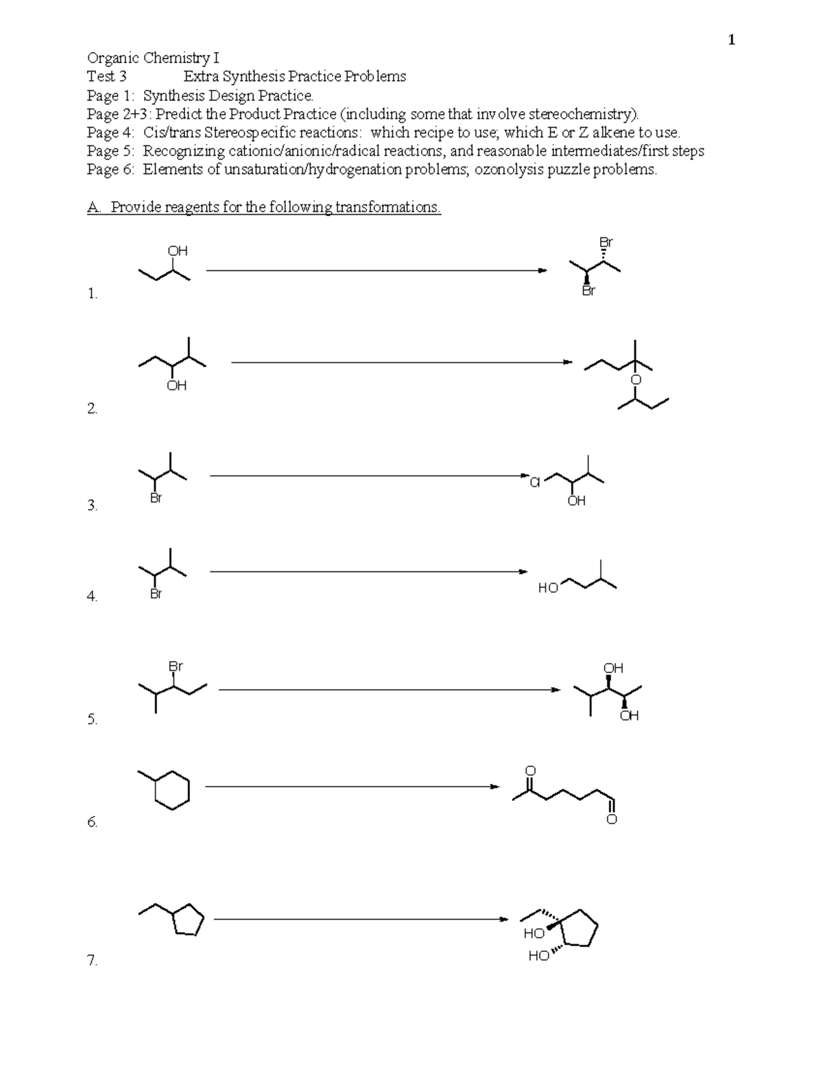 Organic Chemistry I Test 3: Synthesis & Stereochemistry Practice - Studocu