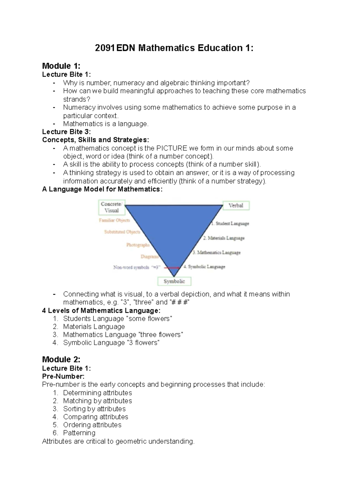 2091EDN Mathematics Education 1: Module Notes on Key Concepts and ...