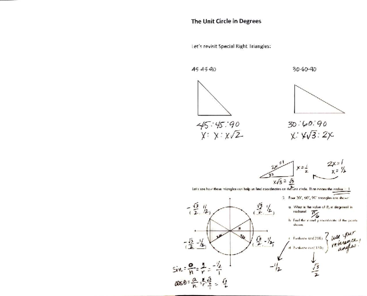 3.3 Unit Circle Degrees: Evaluating Coordinates and Triangles - Studocu