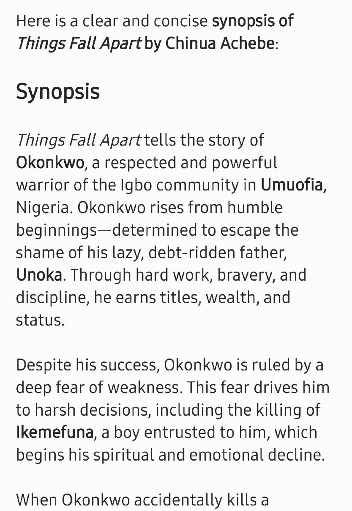 Things Fall Apart: A Synopsis of Achebe's Classic (251114 105203) - Studocu