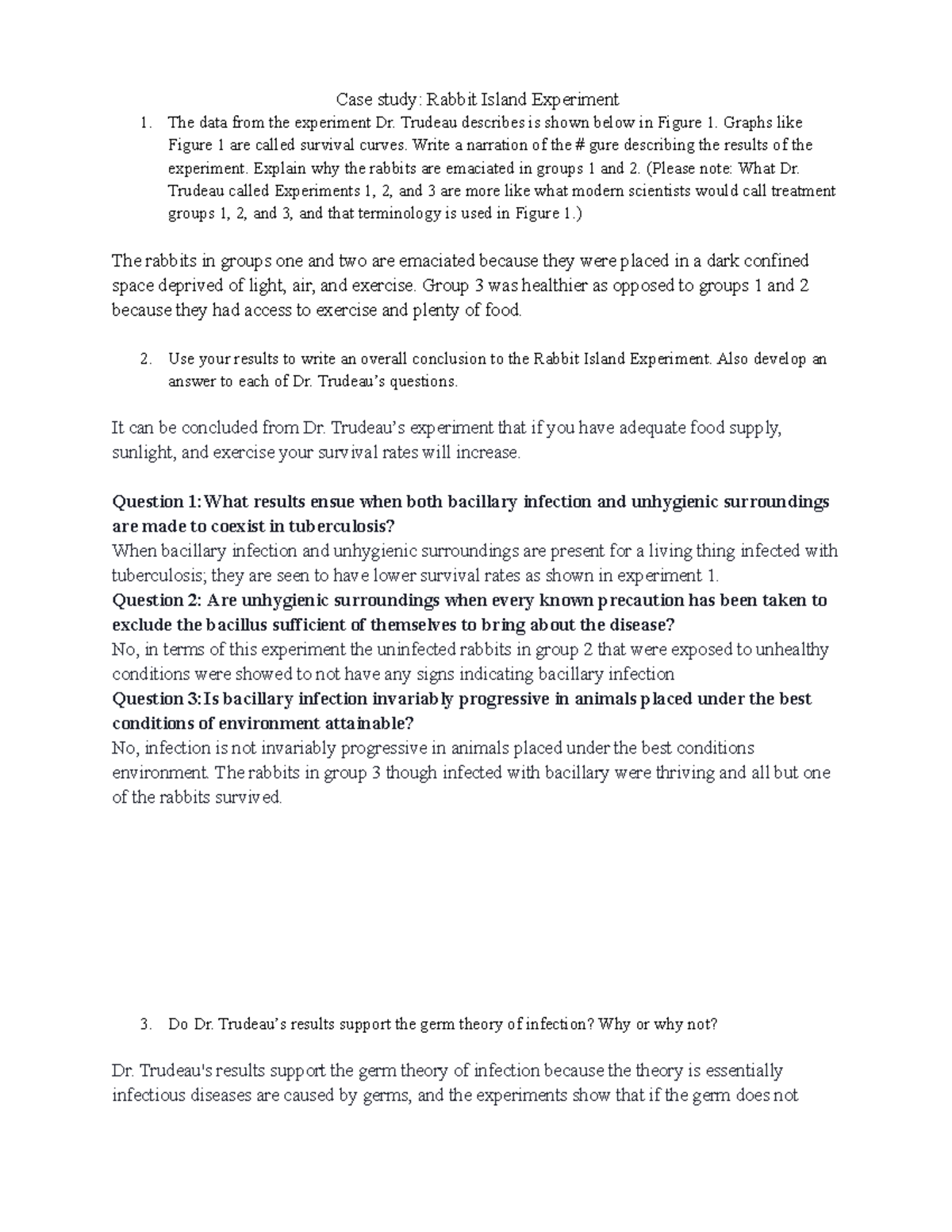 Case study Rabbit Island Experiment - The data from the experiment Dr ...