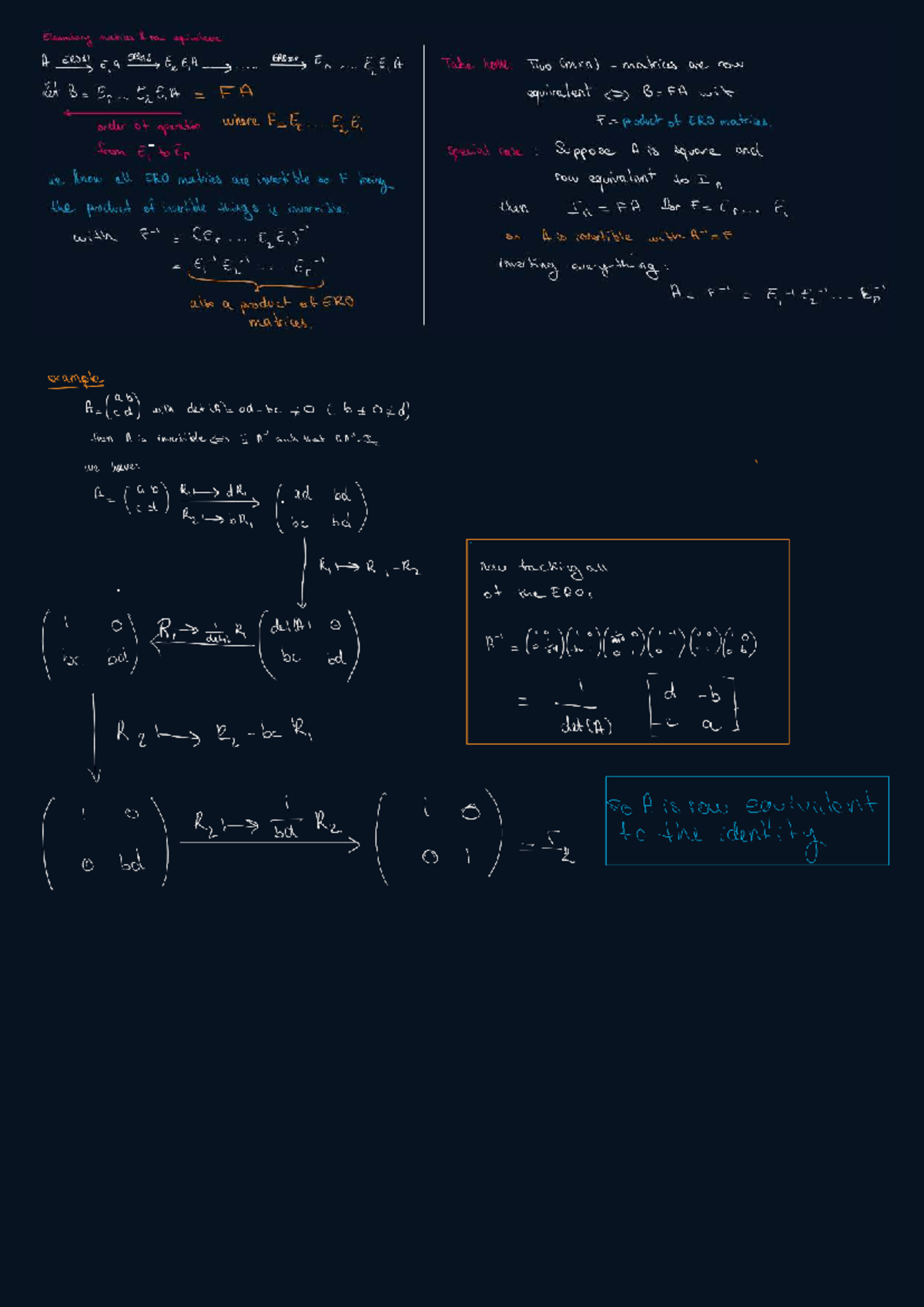 MATH133 01 - Take Home Notes on Elementary Matrices and EROs - Studocu